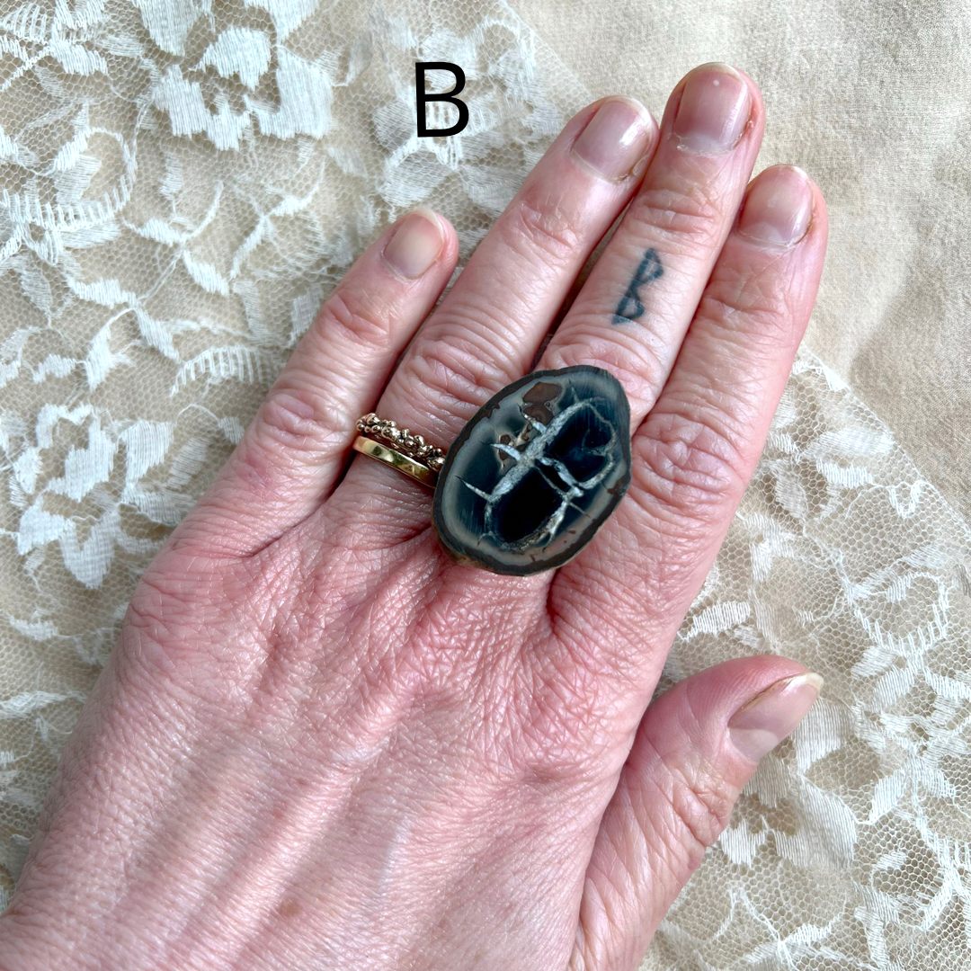 Black Septarian Statement Ring - One of a Kind Giardinoblu